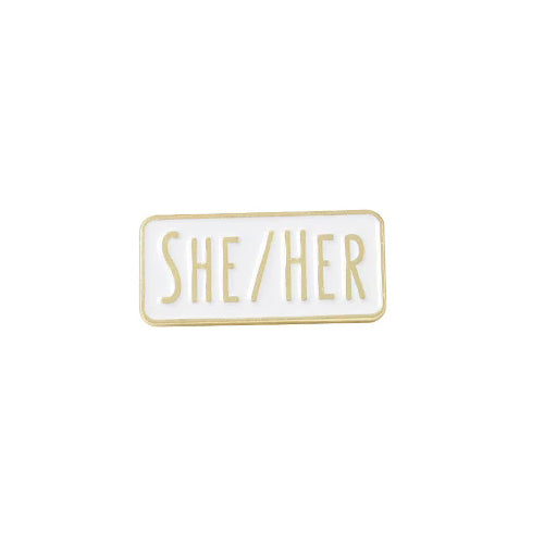 She / Her Pronoun Badge - Rectangular Pronoun Badges (Metal & Enamel ...